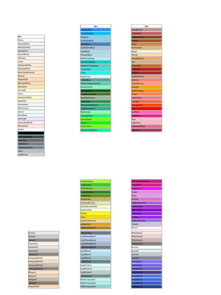 Comprehensive Color List and Codes | PDF | Light | Lexicology