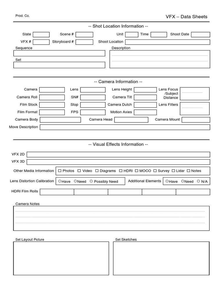 VFX data sheets location camera info | PDF