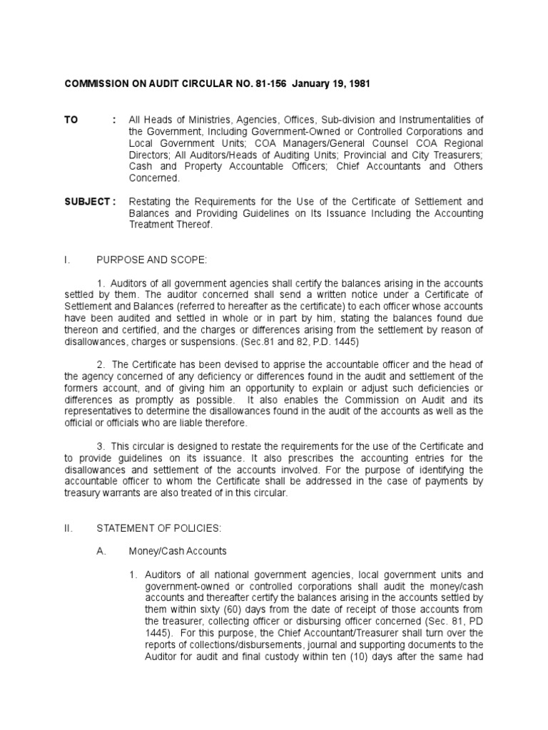 COA Circular No 81-156.doc | Audit | Accountant