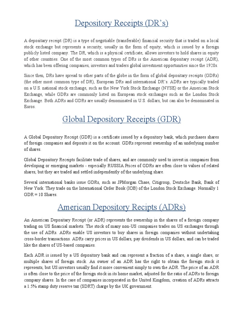 Depository Receipts Pratik | PDF | American Depositary Receipt | Stocks