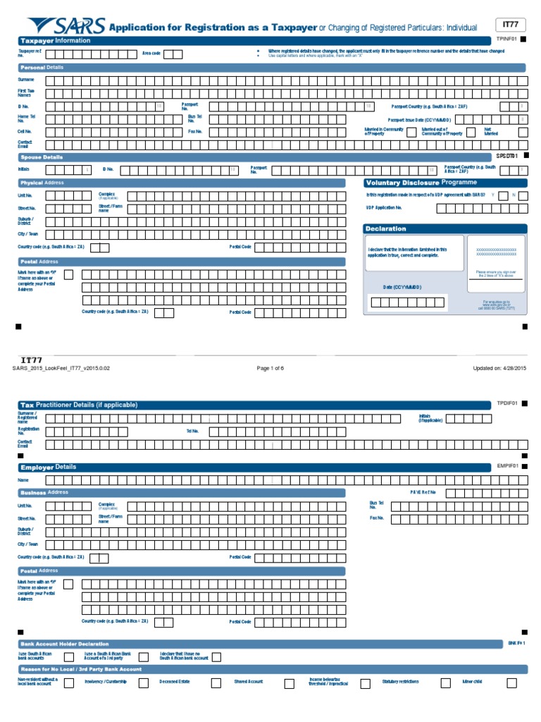 It77 - Application For Registration As A Taxpayer or Changing of ...
