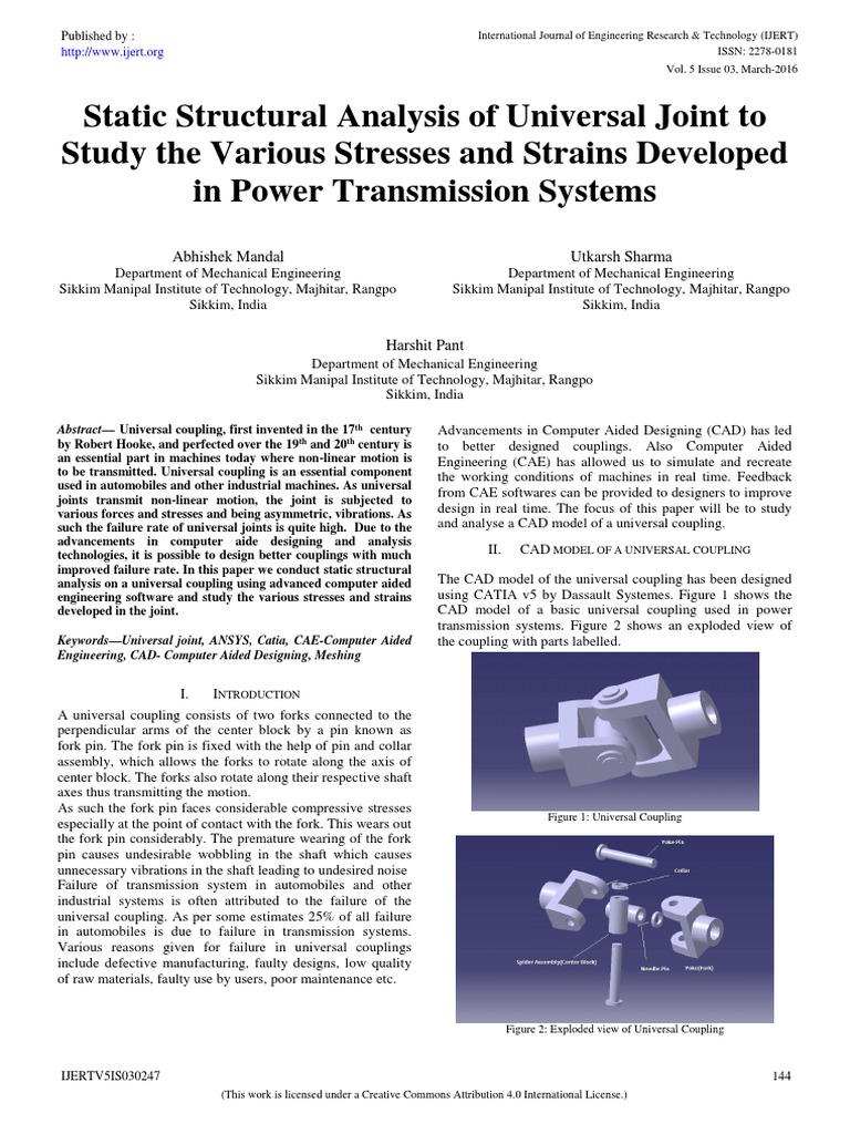 Static Structural Analysis of Universal Joint To Study The Various ...