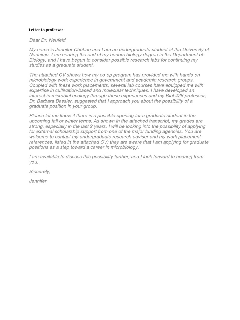 Letter To Professor | PDF