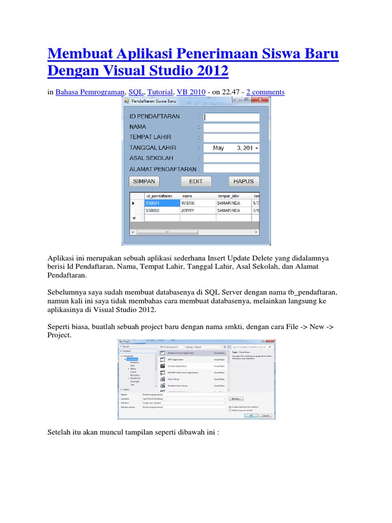 Membuat Aplikasi Penerimaan Siswa Baru Dengan Visual Studio 2012 | PDF