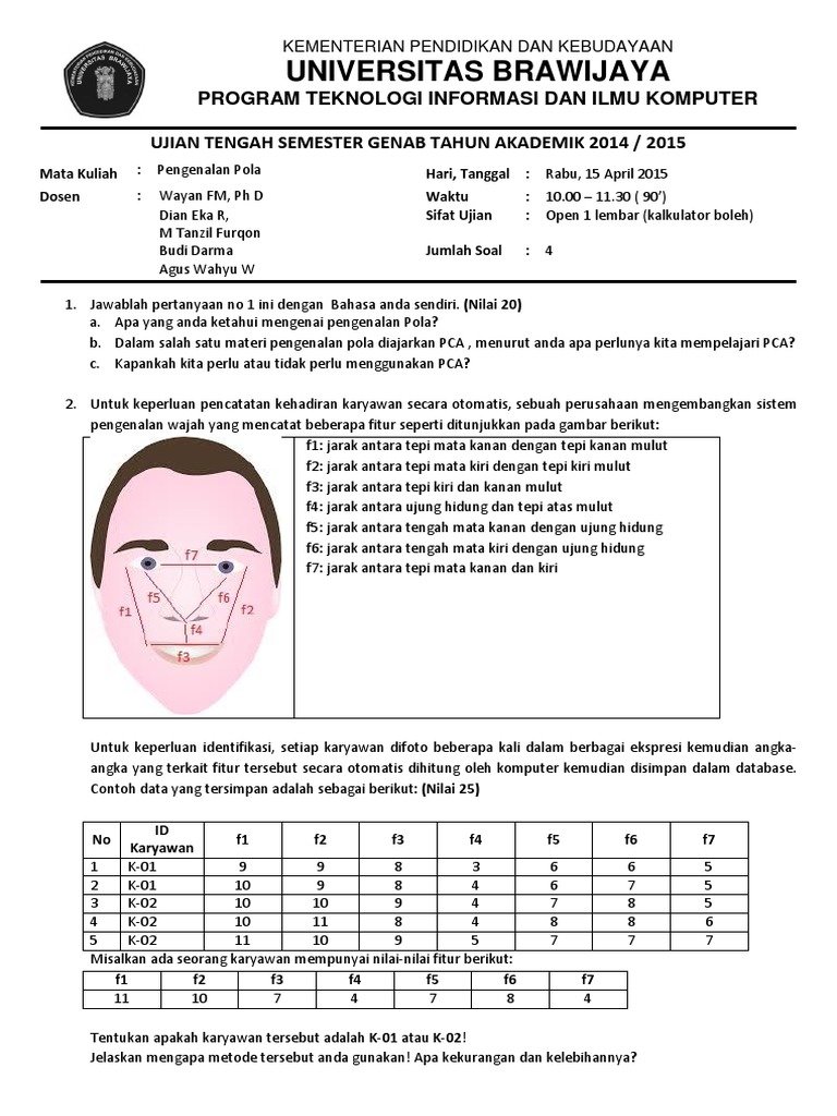Soal UTS Pengenalan Pola - Final | PDF