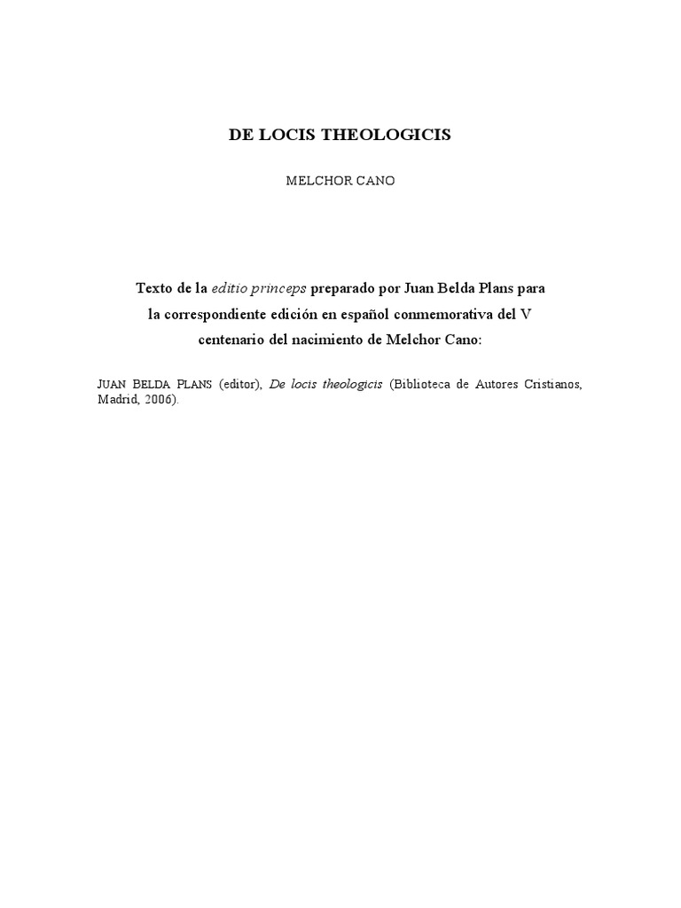 Melchor Cano - de Locis Theologicis (Latín) | PDF