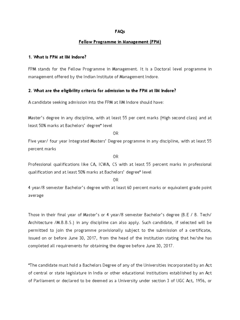 Faqs Fellow Programme in Management (FPM) | PDF | Thesis | Academic Degree