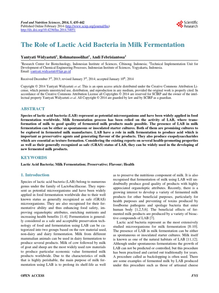 The Role of Lactic Acid Bacteria in Milk Fermentation PDF | PDF ...