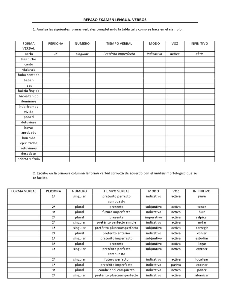 Análisis de Verbos + Soluciones | PDF | Verbo | Semántica