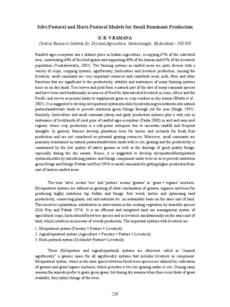 Silvi-Pastoral and Horti-Pastoral Models For Small Ruminant Production ...