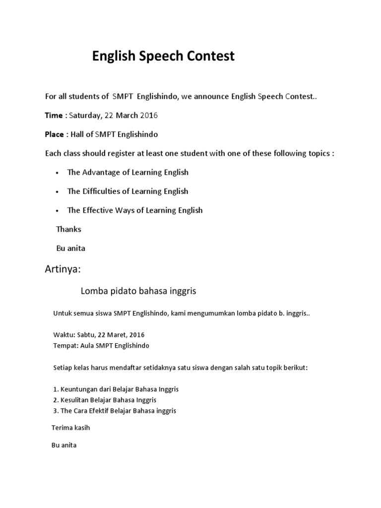 English Speech Contest | PDF