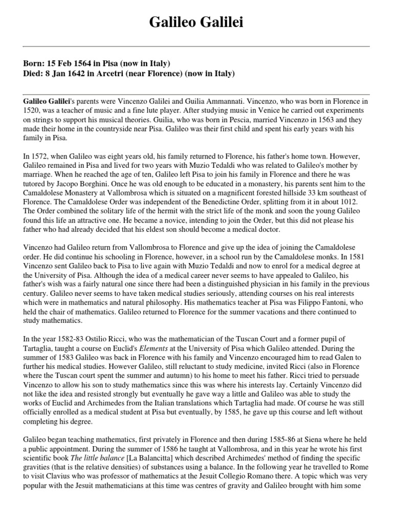 Galileo Biography | PDF | Galileo Galilei | Heliocentrism