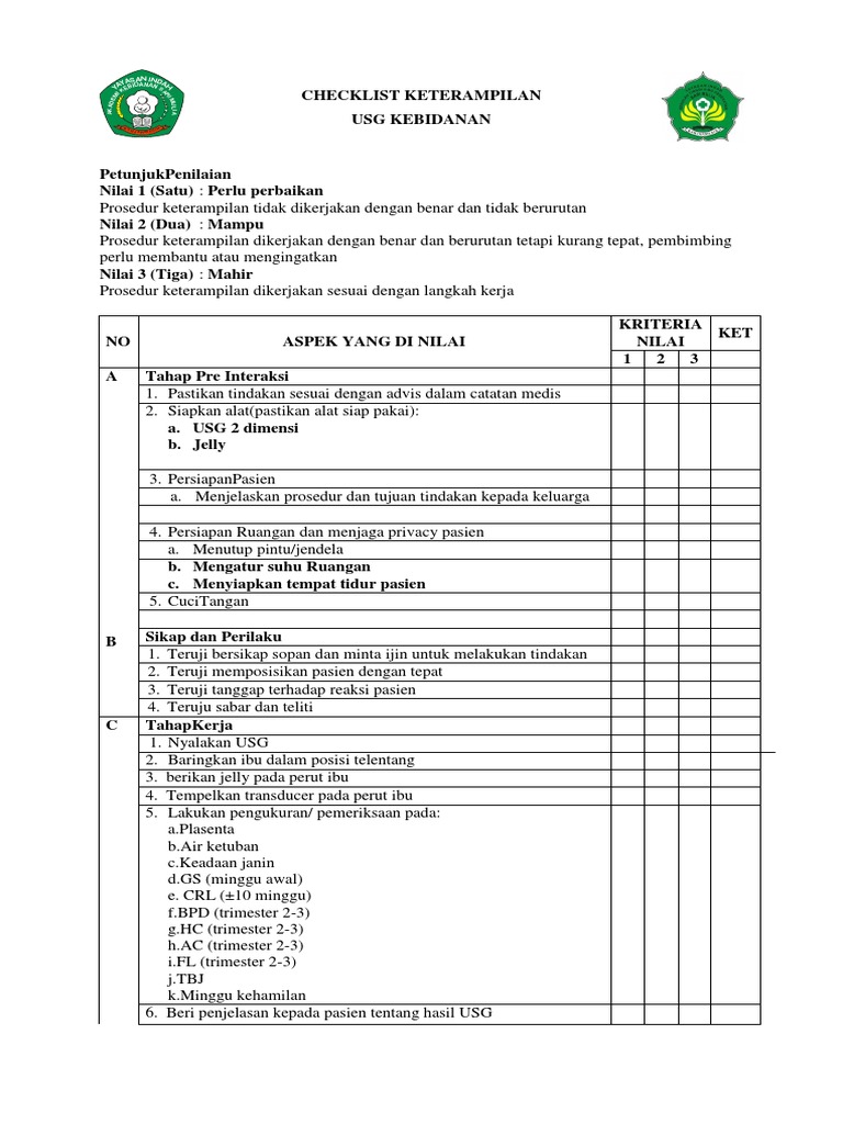 Checklist Keterampilan Usg | PDF | Kesehatan Holistik