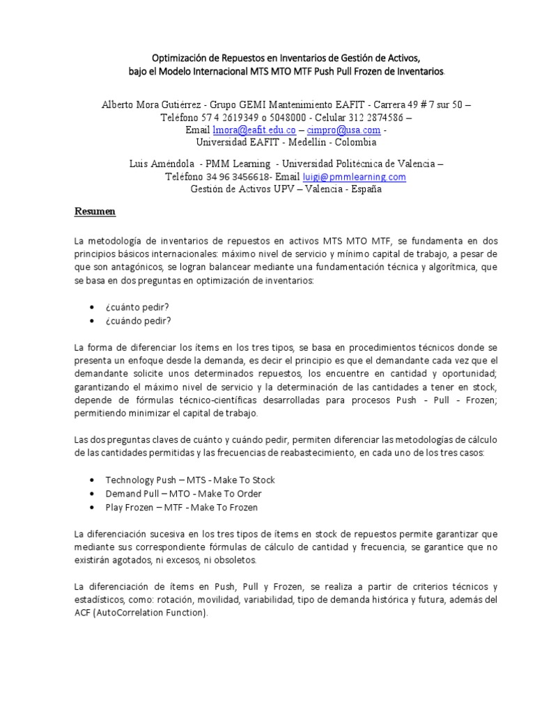 Resumen MTS Mto MTF PDF | PDF | Inventario | Business