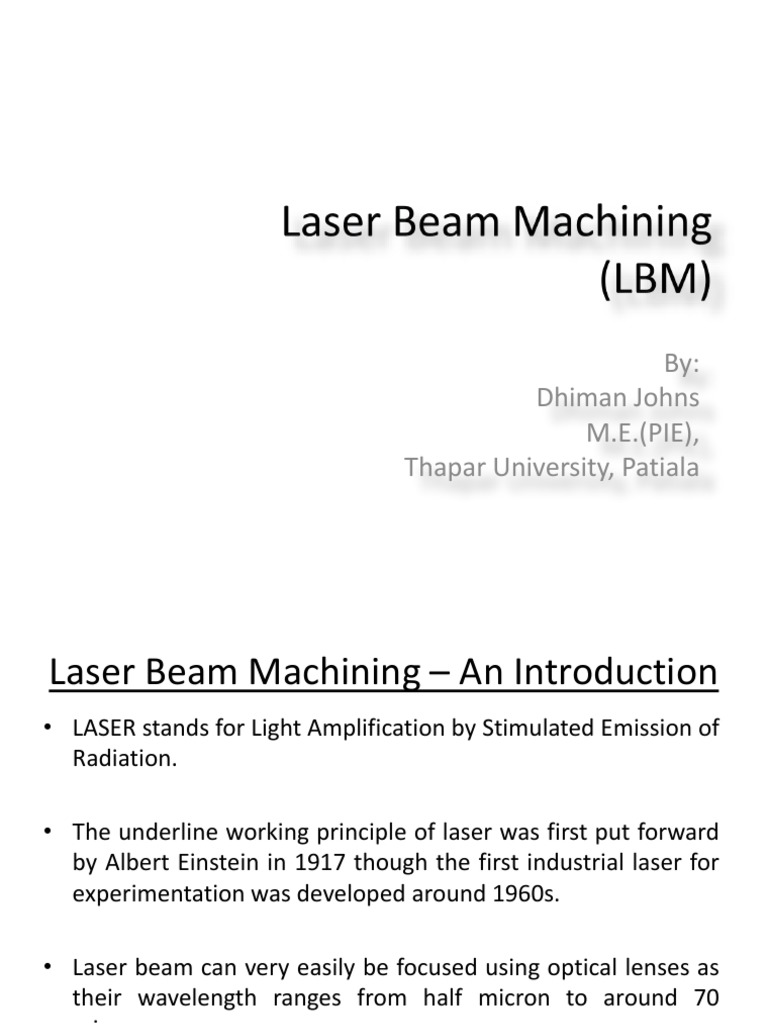 Laser Beam Machining LBM | PDF | Laser | Energy Level