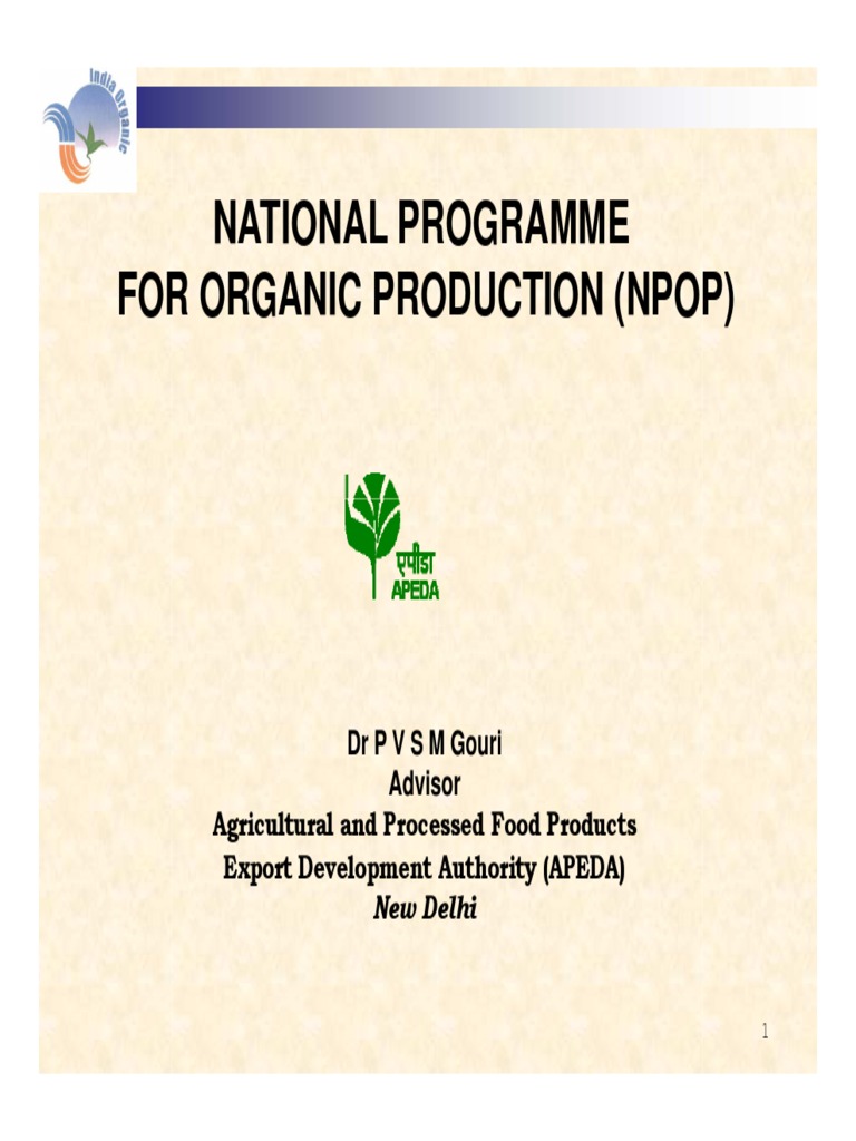 National Programme National Programme For Organic Production (Npop ...