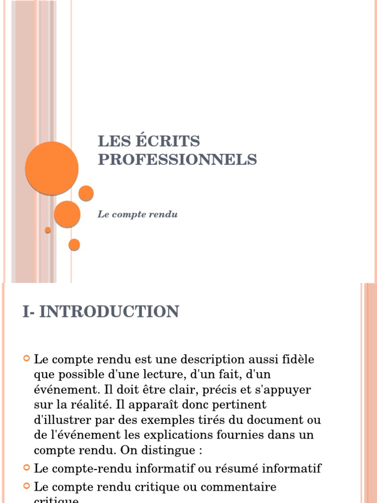 Ecrit Professionnels Compte Rendu | PDF | Romans | la communication