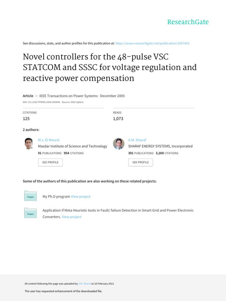 Novel Controllers For The 48-Pulse VSC STATCOM and SSSC For Voltage Regulation and Reactive ...
