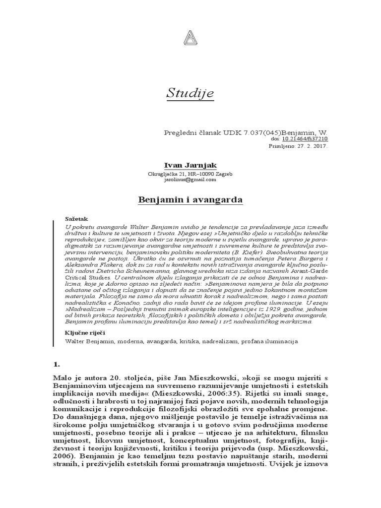 Ivan Jarnjak - Benjamin I Avangarda | PDF