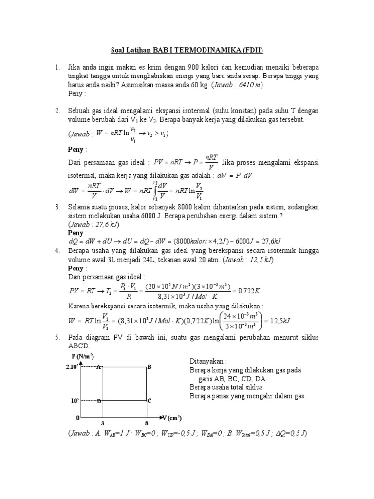 Soal Dan Solusi Latihan Termodinamika | PDF | Metode & Bahan Ajar ...