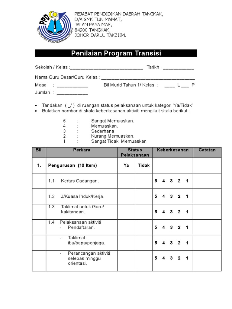 Penilaian Program Transisi Murid Tahun 1 | PDF | Karier & Perkembangan ...