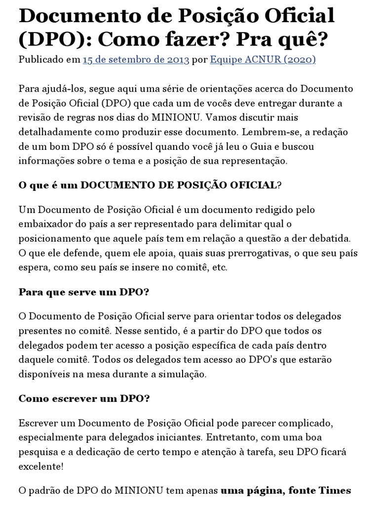 Documento de Posição Oficial (DPO) : Como Fazer? Pra Quê? - ACNUR (2020 ...