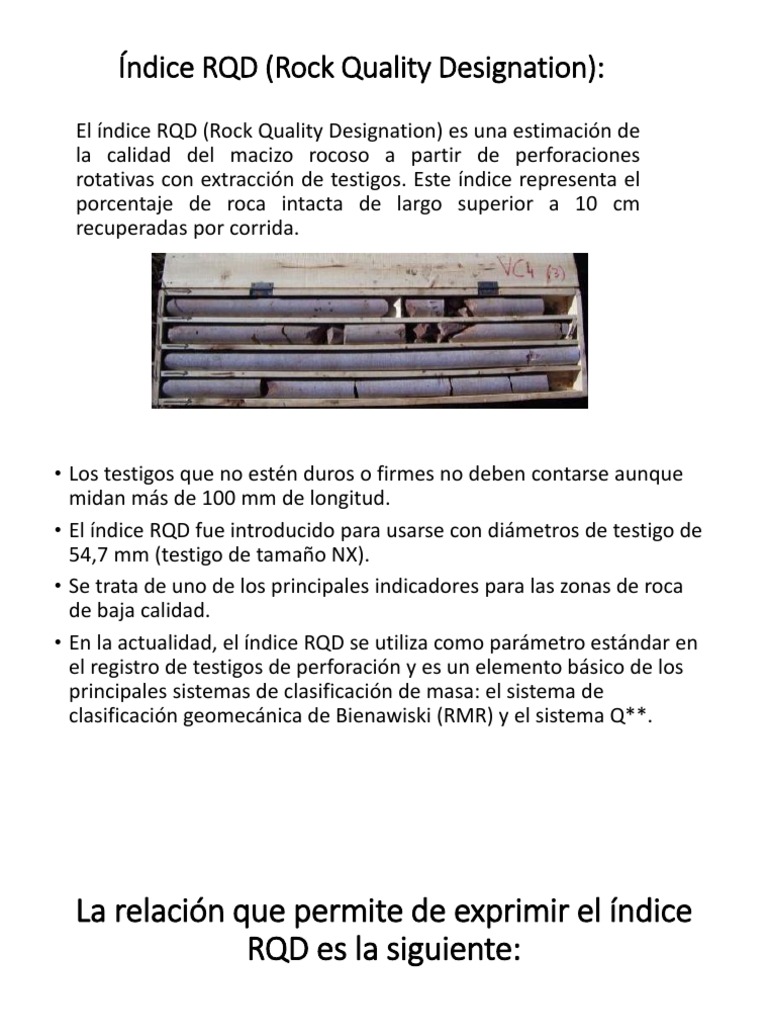 Índice RQD Rock Quality Designation | PDF