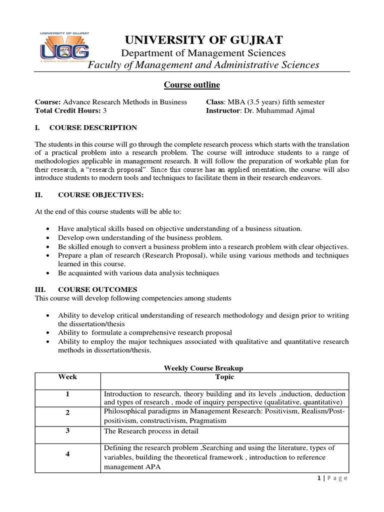 Advanced Research Methods in Business: A Comprehensive Course Outline ...