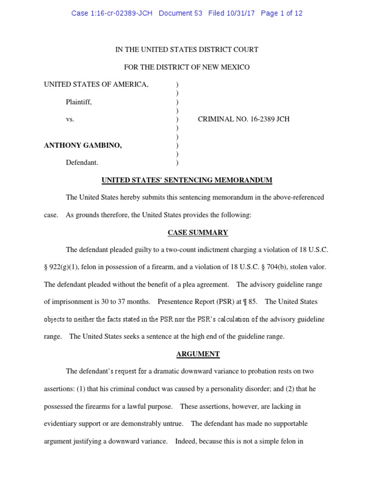 Gambino Sentencing Memorandum | PDF | Narcissism | Crime & Violence