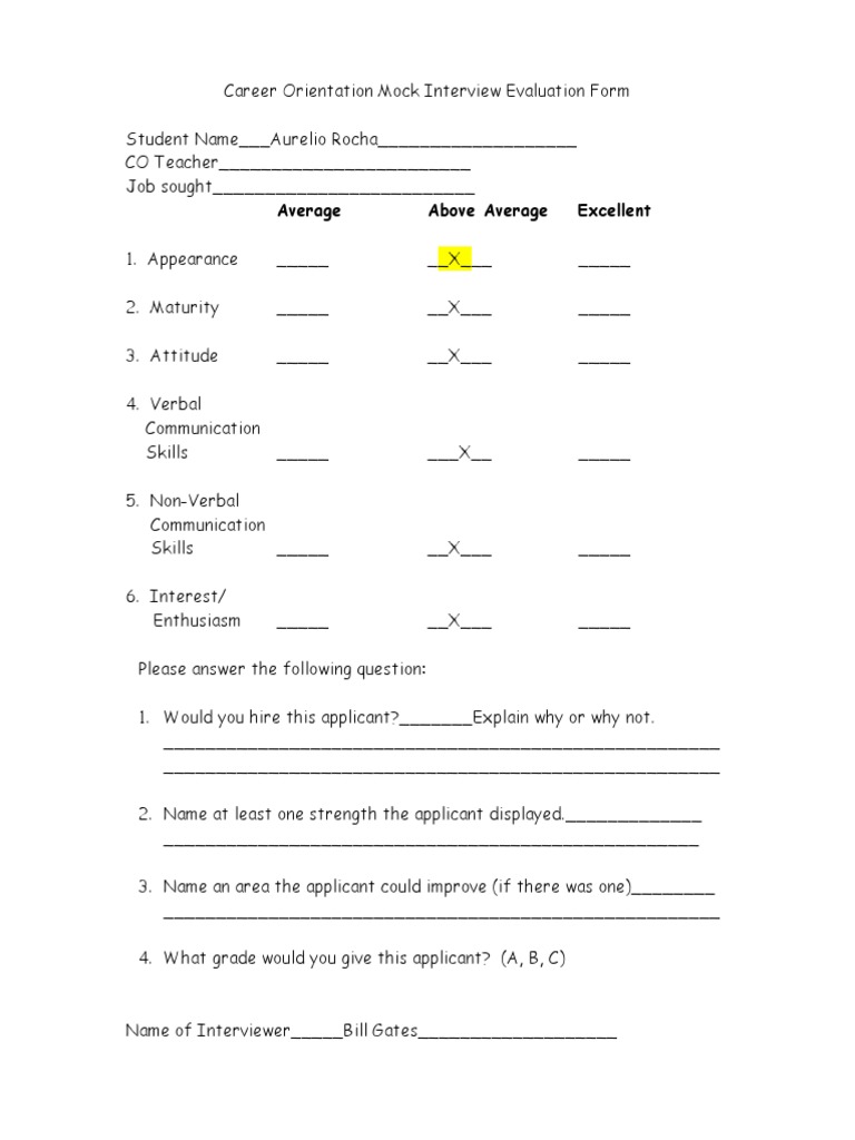 Mock Interview Evaluation Form | PDF