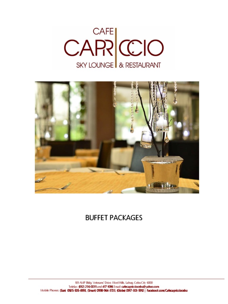 Buffet Packages at Cafe Capriccio Cebu | PDF | Sauce | Salad