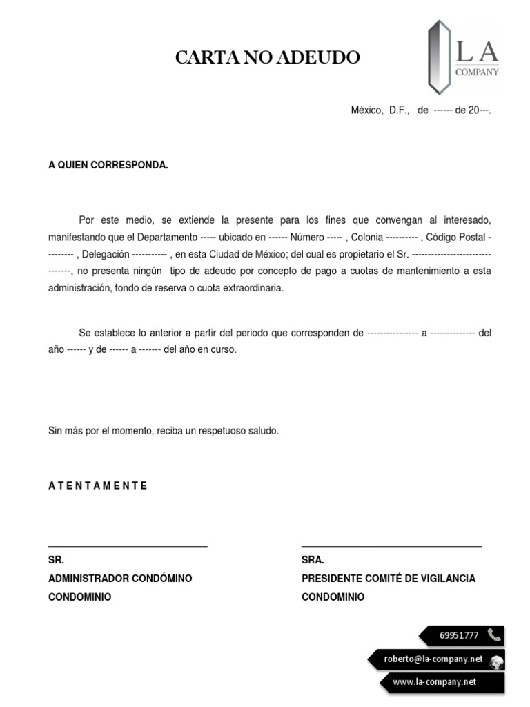 Ejemplo Carta de No Adeudo | PDF