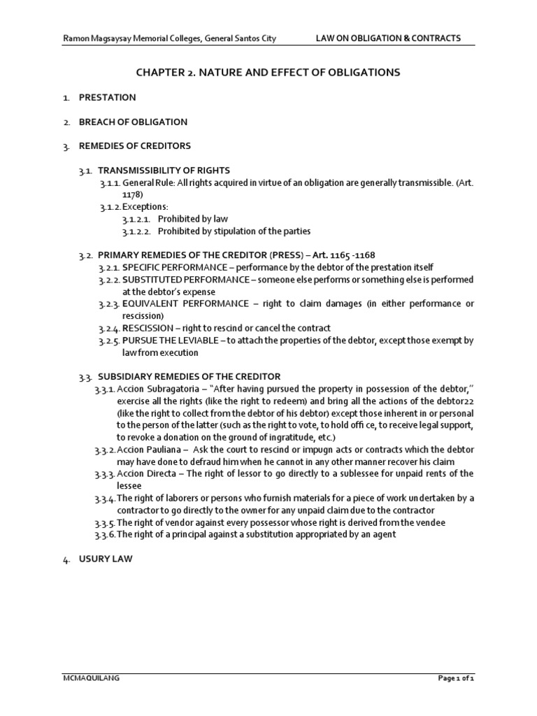 ObliCon - Chapter 2 3-4 | PDF | Rescission | Lease