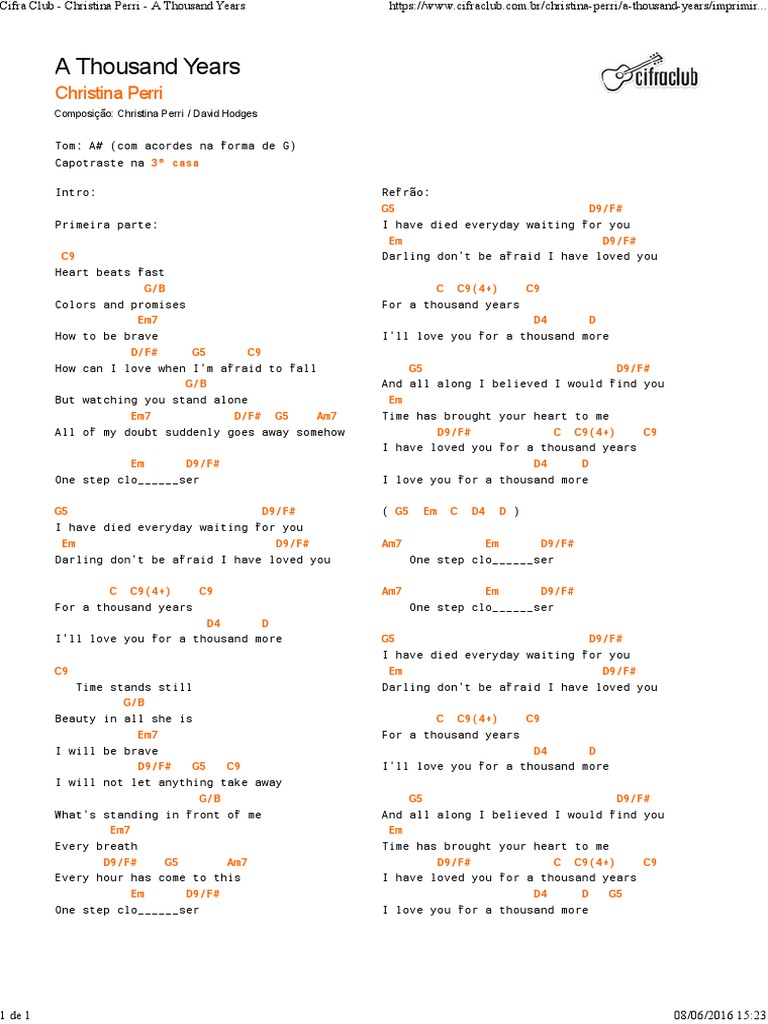 Guitar Chords for "A Thousand Years" | PDF | Leisure