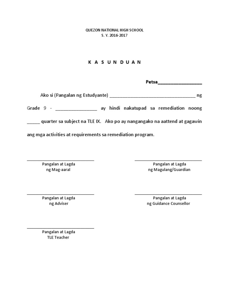 Kasunduan For Remediation | PDF