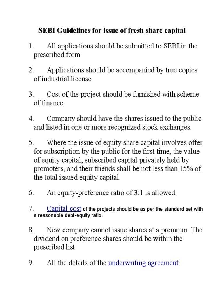 Sebi Guidelines Regarding New Issue | Stocks | Securities (Finance ...
