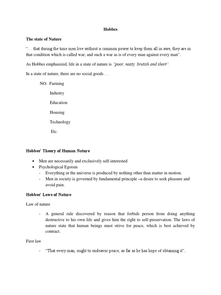 Hobbes The State of Nature | PDF