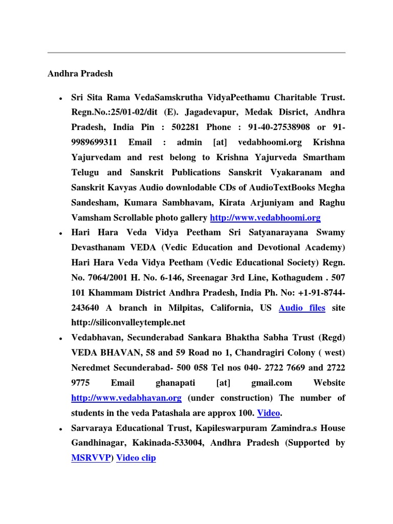 Patashala List Full | PDF | Vedas | Hindu Literature