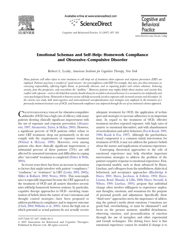 Leahy - Emotional Schemas and Self-Help | PDF | Obsessive–Compulsive ...