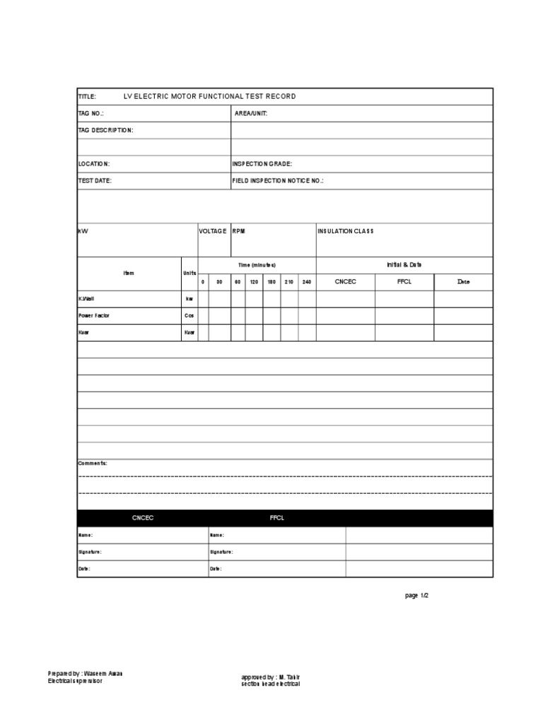 Motor Test Report Template | PDF
