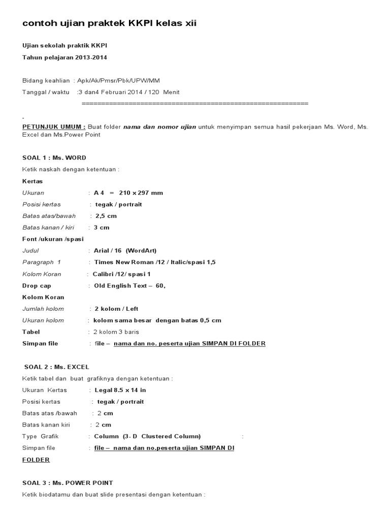 Contoh Ujian Praktek KKPI Kelas Xii - Farid - Zainalfuadi | PDF