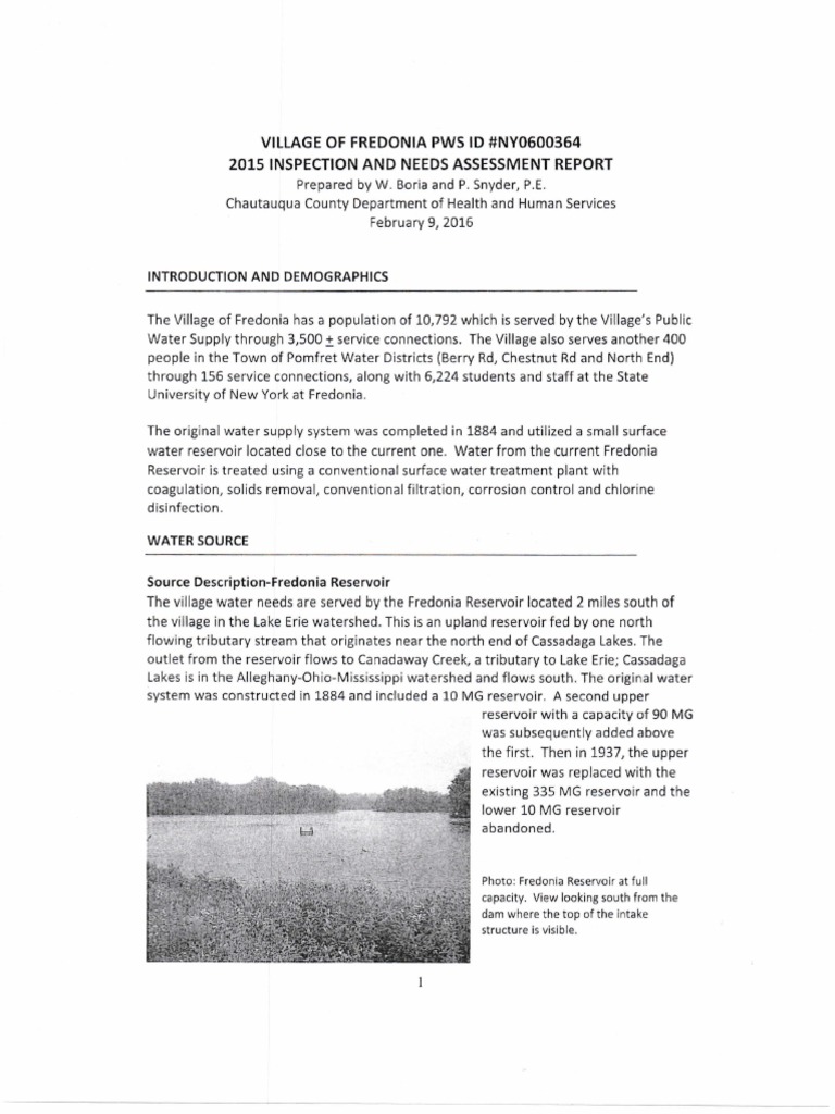 Village of Fredonia Inspection Report 2015 | PDF | Reservoir | Water ...