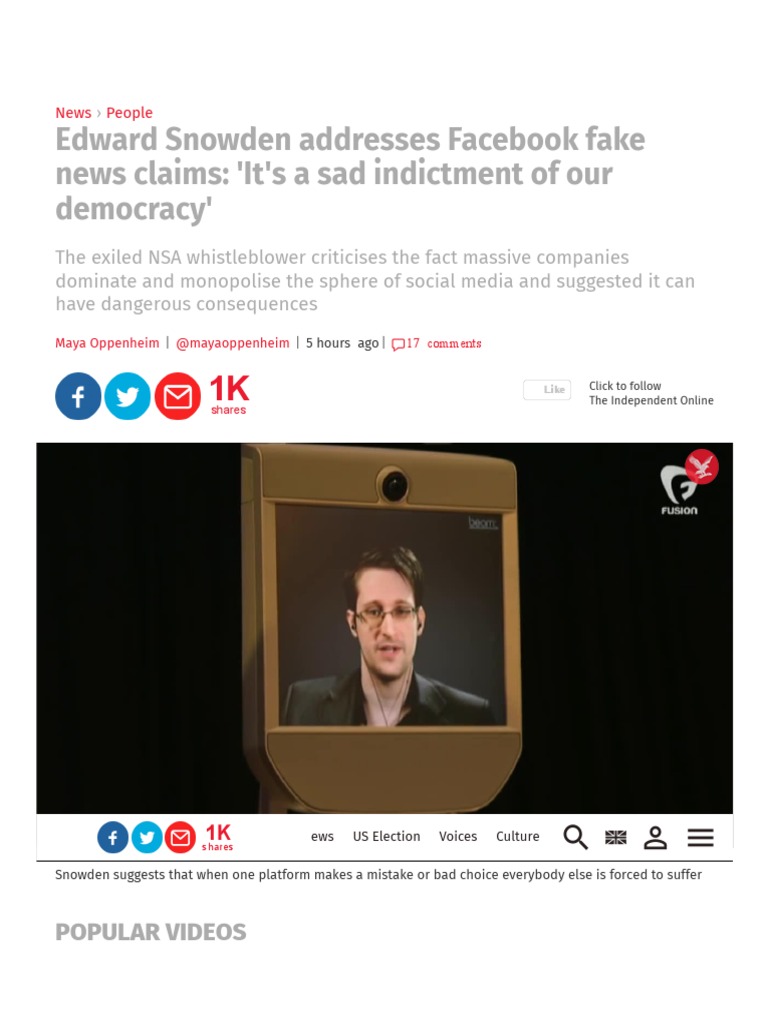 Snowden Criticizes Social Media Monopoly | PDF | Edward Snowden ...