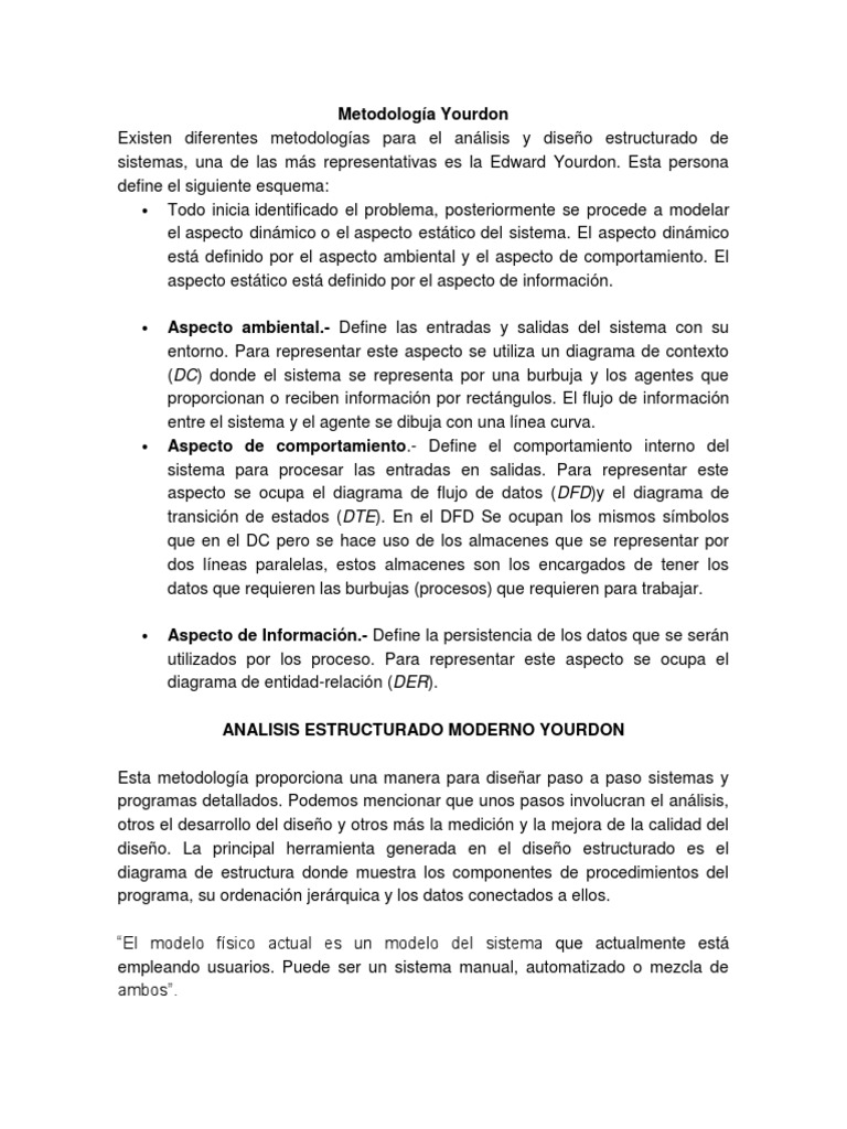 Metodología Yourdon en Análisis Estructurado | PDF | Diseño | Áreas de ...