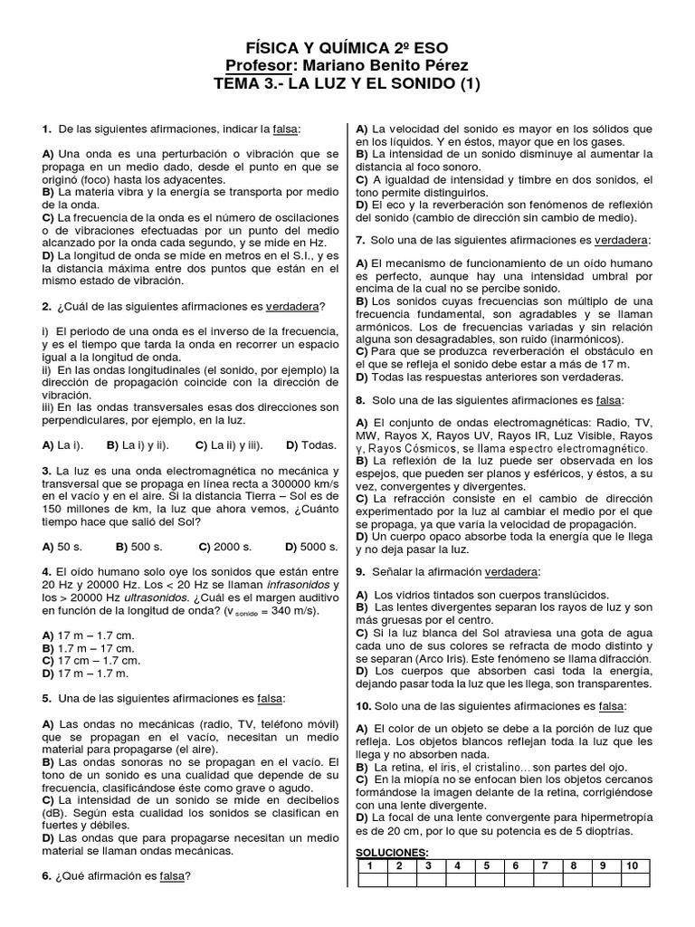 Luz y Sonido: Conceptos Clave en 2º ESO | PDF | Sonido | Olas