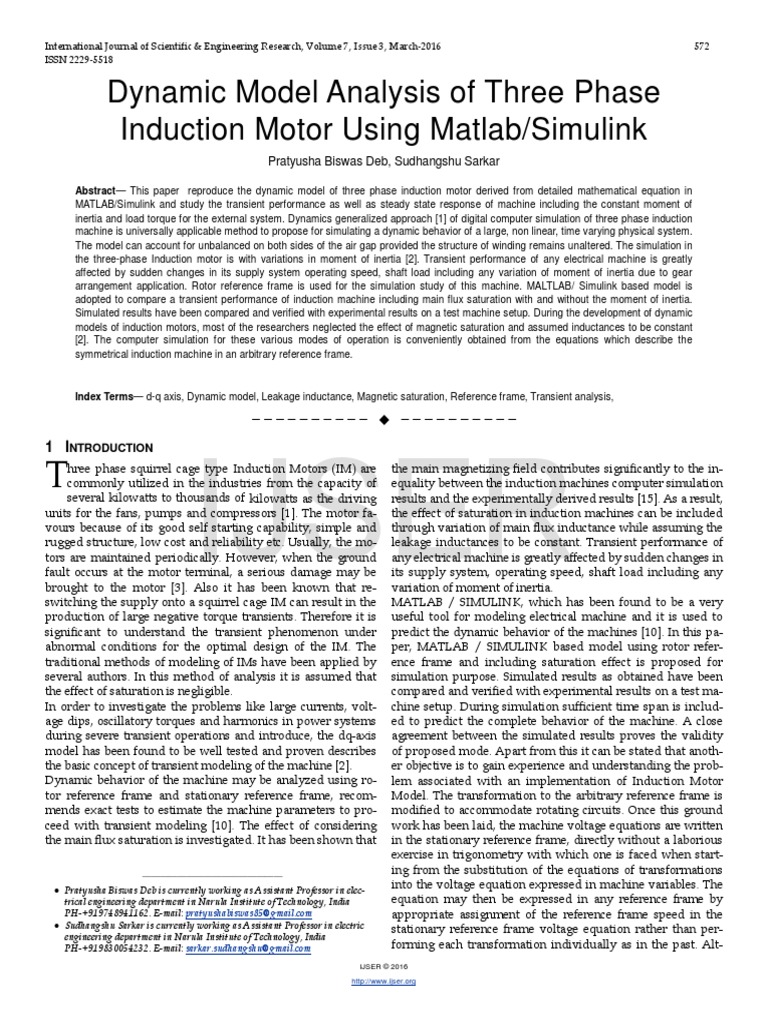 Dynamic Model Analysis of Three Phase Induction Motor Using Matlab Simulink | PDF ...