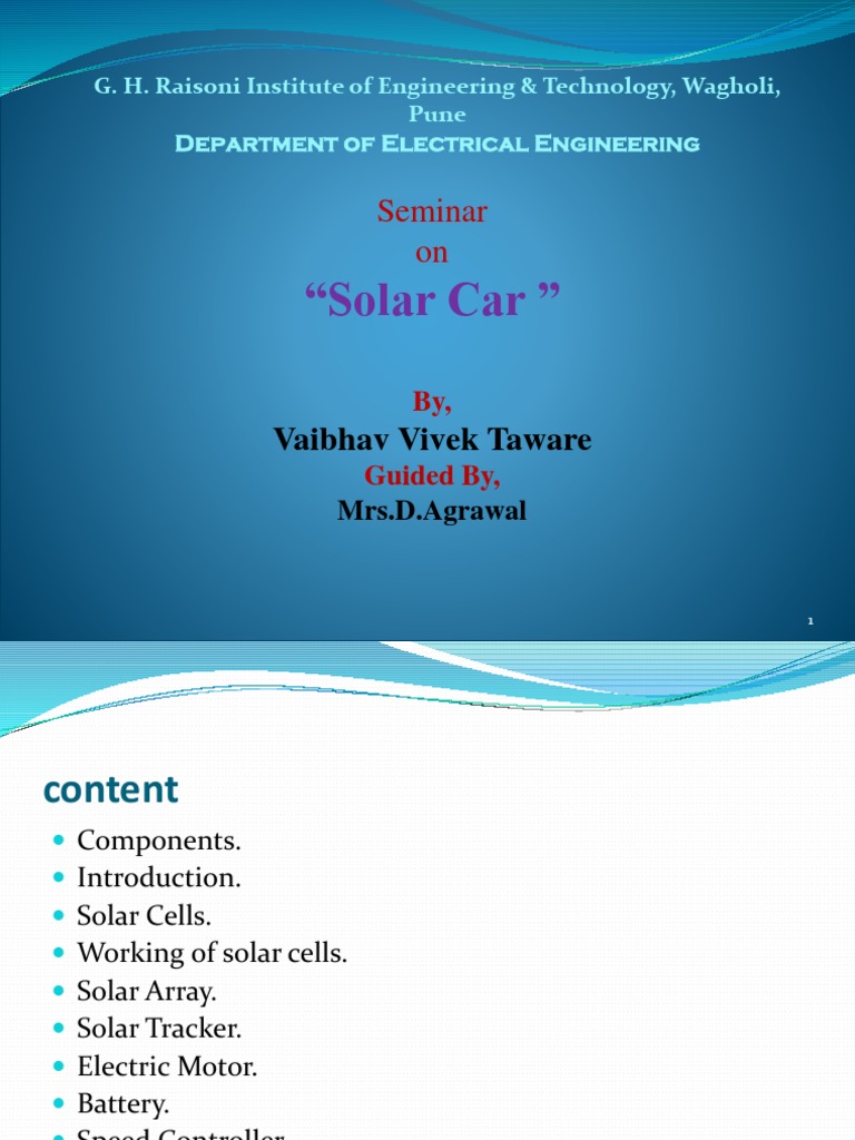 Solar Car | PDF | Photovoltaic System | Photovoltaics