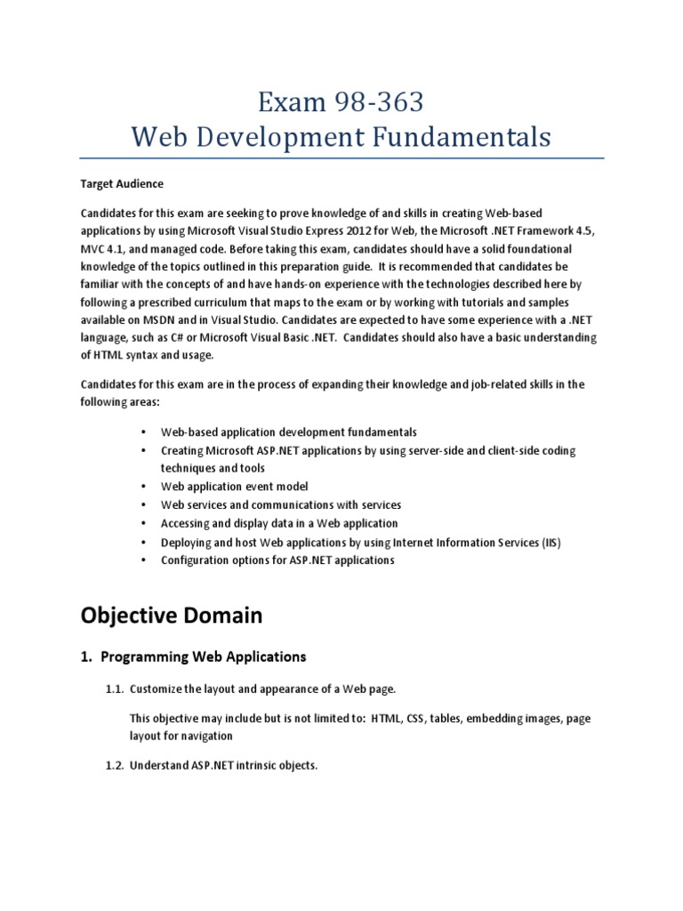 Exam 98 - 363 Web Development Fundamentals: Objective Domain | PDF ...