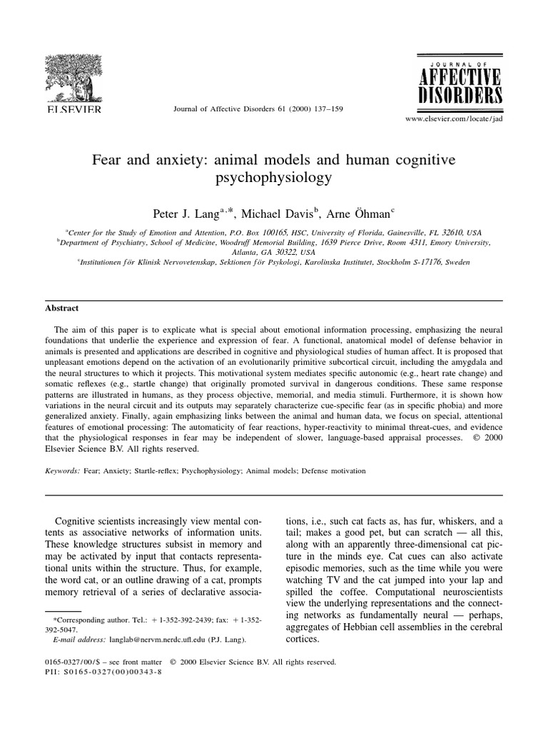 Fear and Anxiety - Animal Models and Human Cognitive Psychophysiology ...