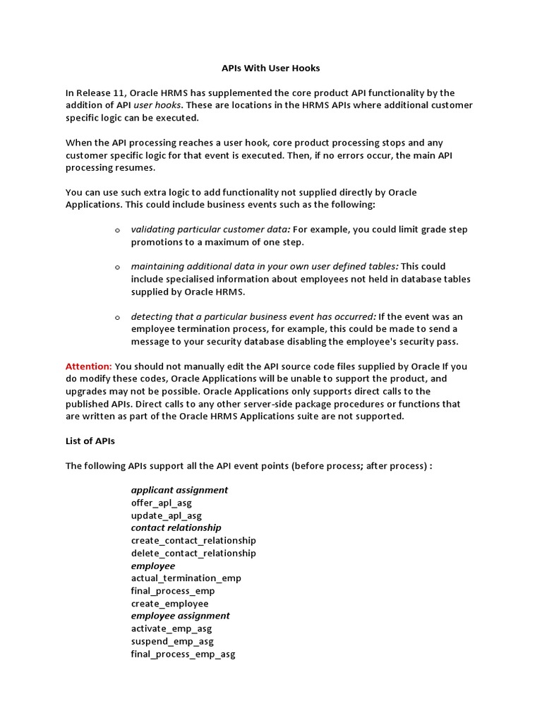APIs With User Hooks | PDF | Oracle Database | Application Programming Interface